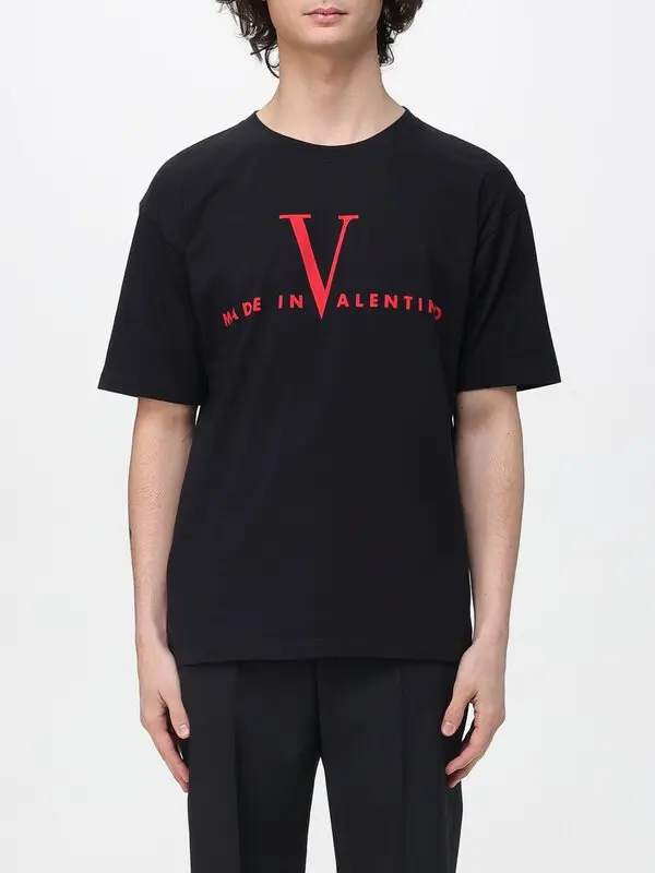 Valentino Garavani Crew Neck T-shirt In Cotton With Contrast Logo - Black