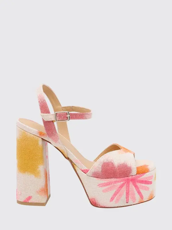CastaÑer Floral Print Linen Platform Sandals With High Block Heel And Ankle Strap - Multicolor