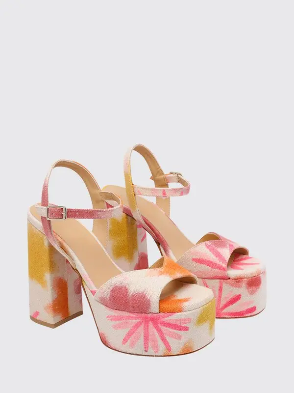 CastaÑer Floral Print Linen Platform High Block Heel Sandals - Multicolor