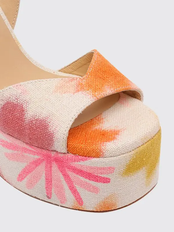 CastaÑer Floral Print Linen Platform High Block Heel Sandals - Multicolor