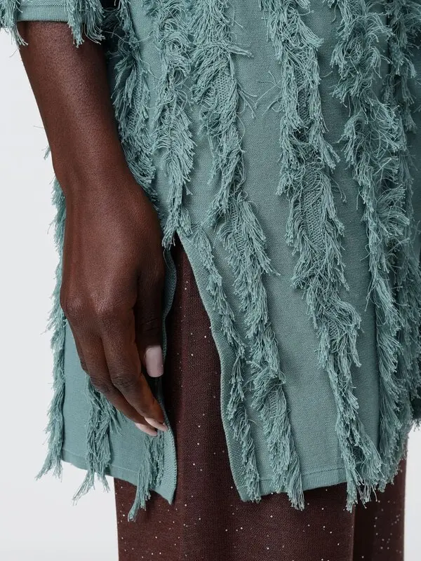 KANGRA Cotton Cardigan With Fringe Embellishments