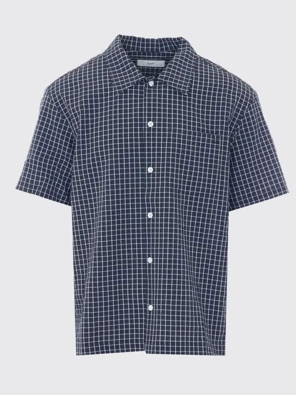 DUNST Check Pattern Cotton-blend Shirt With Patch Pocket And Dropped Shoulders - Blue