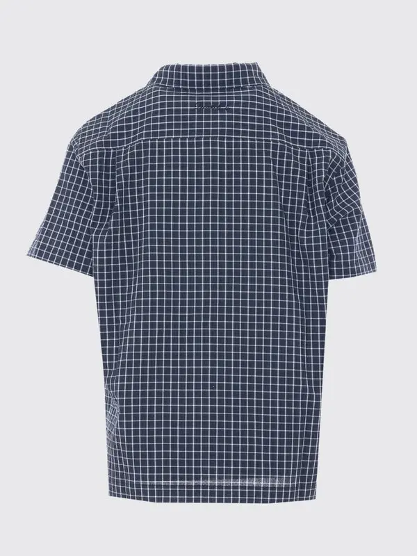 DUNST Check Pattern Cotton-blend Shirt With Patch Pocket And Dropped Shoulders - Blue