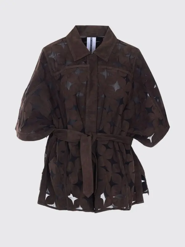 SWORD 6644 Suede Leather Cropped Shirt Jacket With Waist Belt
