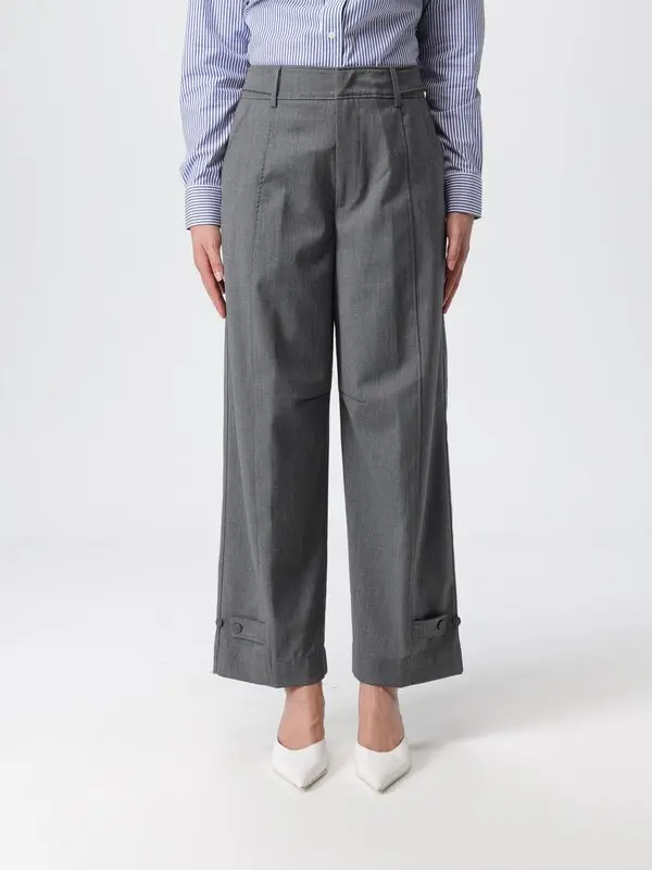 DONDUP Tailored Wide Leg Trousers With Button Detail Cuffs