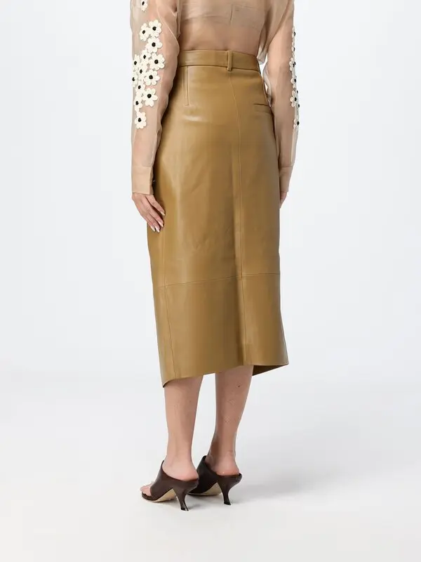 Khaite Mid-rise Leather Midi Pencil Skirt With Front Slit