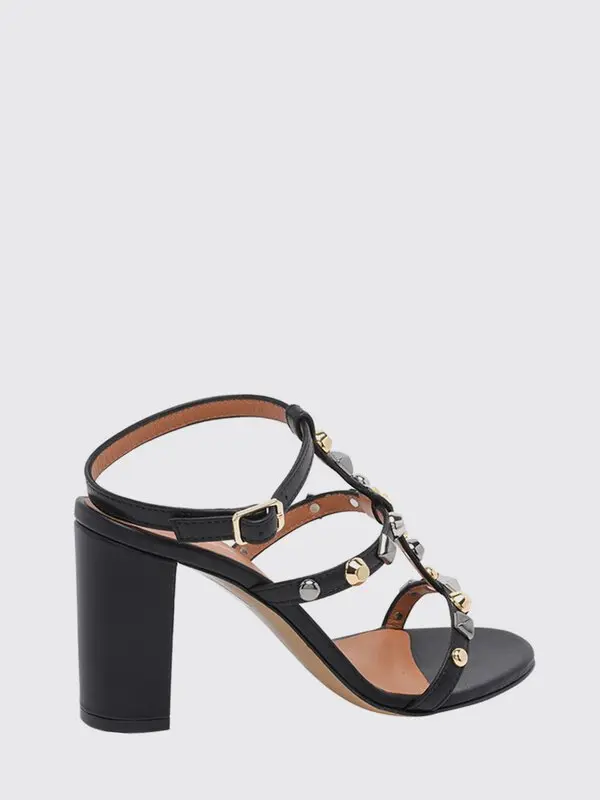 VIA ROMA 15 T-strap High Heel Leather Sandals With Stud Application