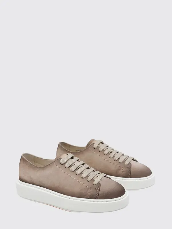 Santoni Suede Leather Low-top Sneakers With Embossed Logo And Rubber Sole - Nude