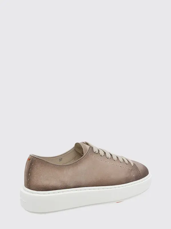 Santoni Suede Leather Low-top Sneakers With Embossed Logo And Rubber Sole - Nude