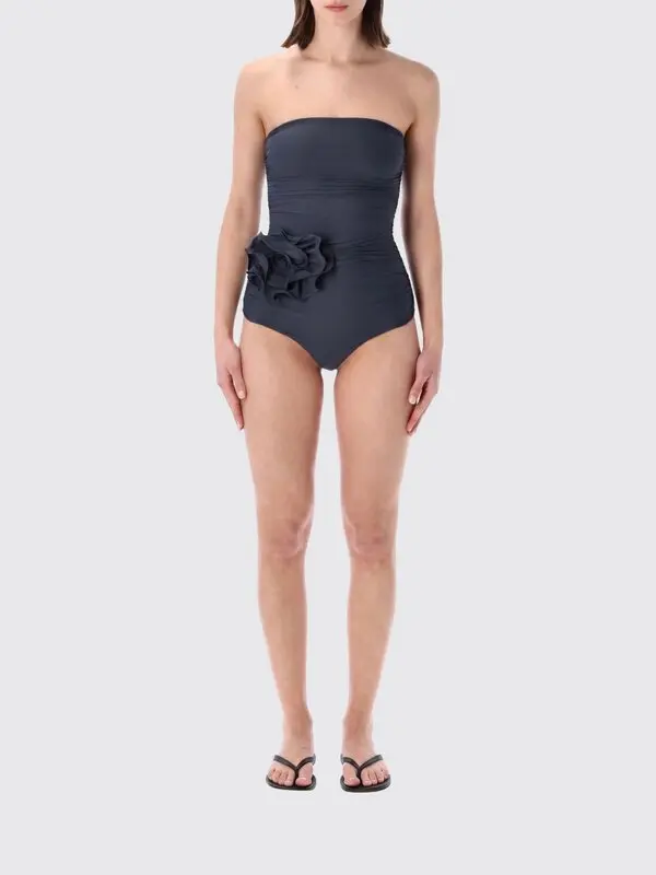 Magda Butrym Off-the-shoulder One-piece Swimsuit With Flower Appliqu - Grey