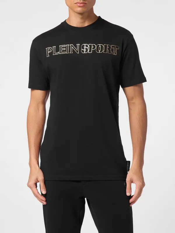 PLEIN SPORT Cotton Jersey T-shirt With Laminated Back Logo