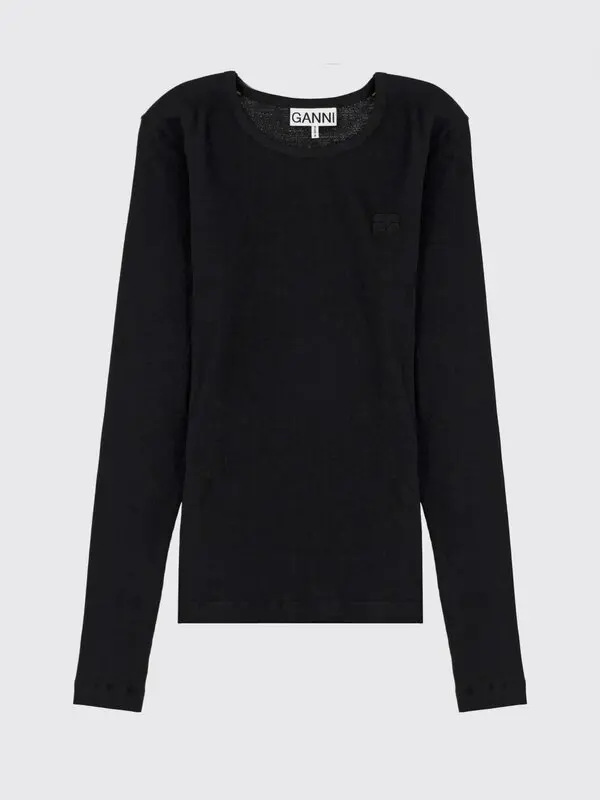 GANNI Cotton Crew Neck Long Sleeve T-shirt