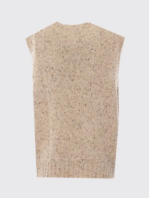 Howlin' Pure Wool V-neck Sweater Vest With Ribbed Trims - Beige