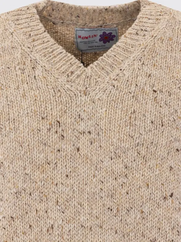 Howlin' Pure Wool V-neck Sweater Vest With Ribbed Trims - Beige