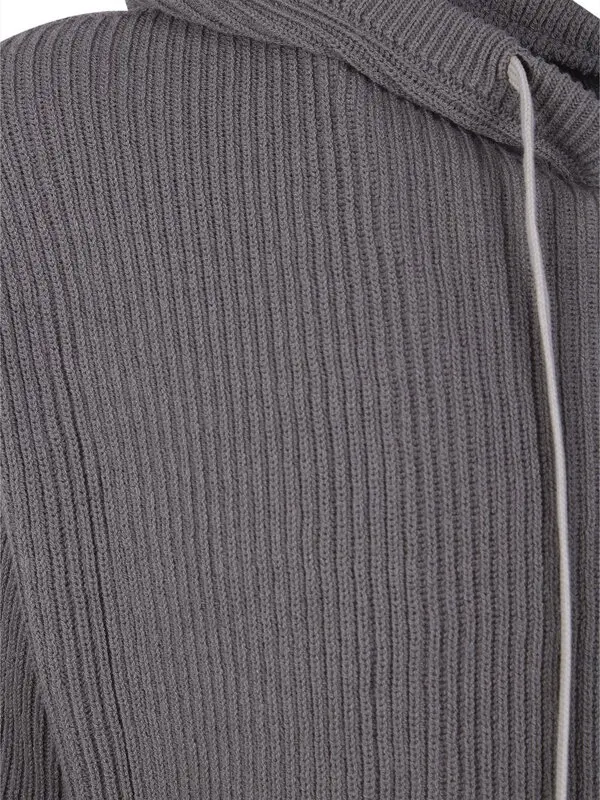 Rick Owens Hooded Cardigan In Virgin Wool - Grey