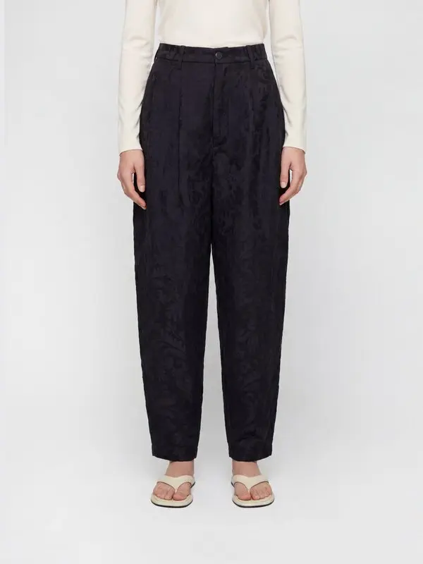 UMA WANG High-waisted Wide Leg Pants In Linen And Silk - Black