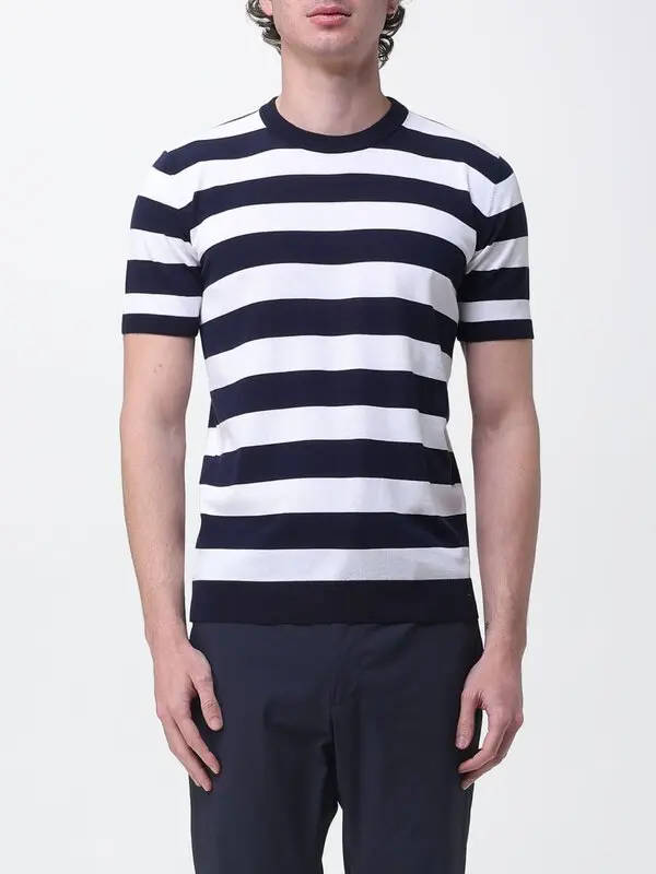 KANGRA Striped Cotton Crew Neck T-shirt - Blue
