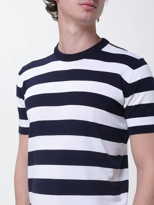KANGRA Striped Cotton Crew Neck T-shirt - Blue