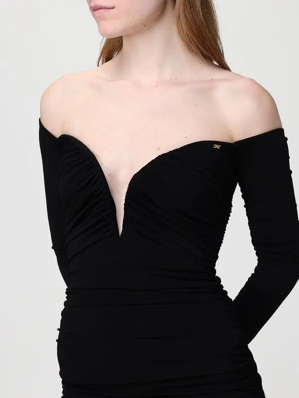 Elisabetta Franchi Off-shoulder Plunge Gown - Black
