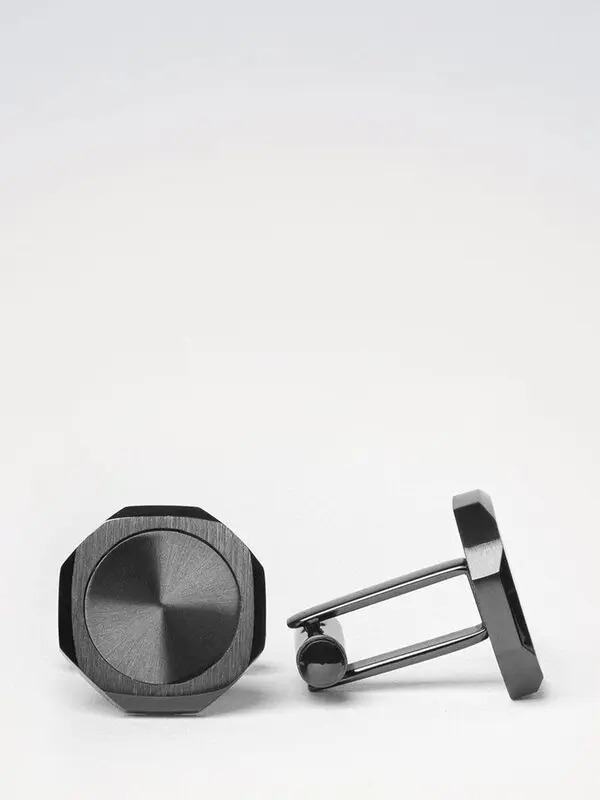 D1 MILANO Chrome-plated Steel Cufflinks With Rounded Shape And Engraved Logo - Grey