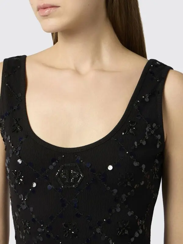 Philipp Plein Jersey Sheath Mini Dress With Sequins And Hexagon Logo