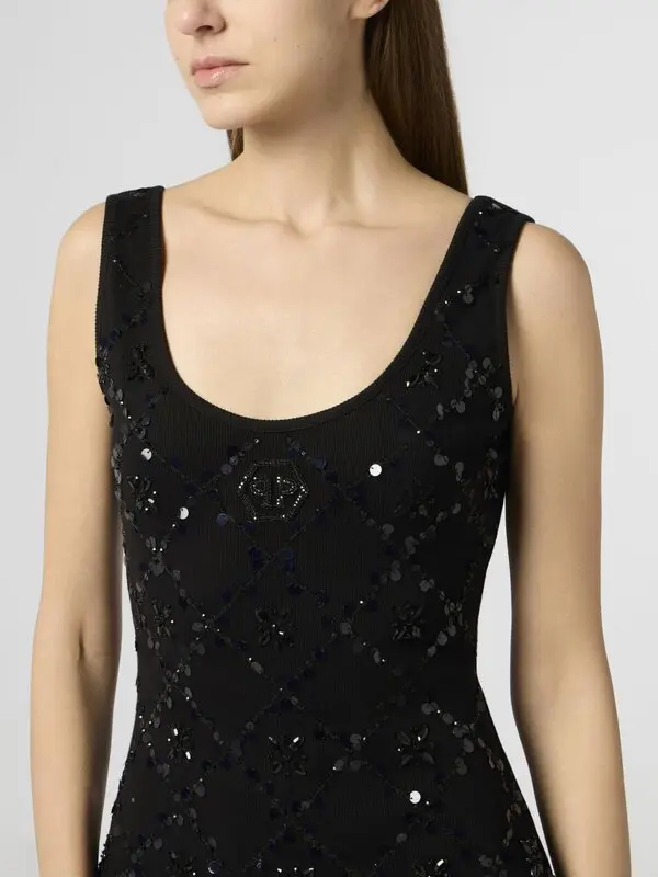 Philipp Plein Jersey Sheath Mini Dress With Sequins And Hexagon Logo