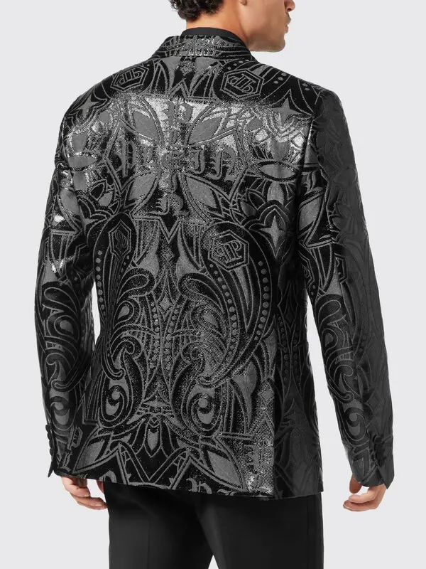 Philipp Plein Single-breasted Blazer With Crystal Monogram And Peak Lapels