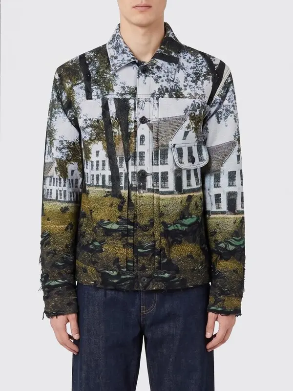 Junya Watanabe Graphic Print Cotton Blend Shirt Jacket With Flap Pockets