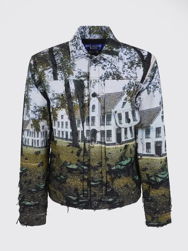 Junya Watanabe Graphic Print Cotton Blend Shirt Jacket With Flap Pockets