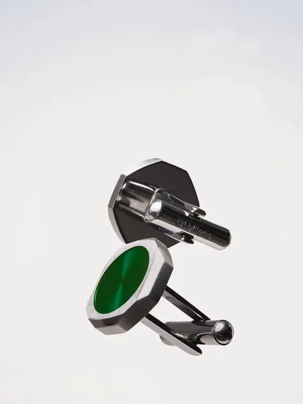 D1 MILANO Two-tone Steel Cufflinks With Rounded Shape And Engraved Logo