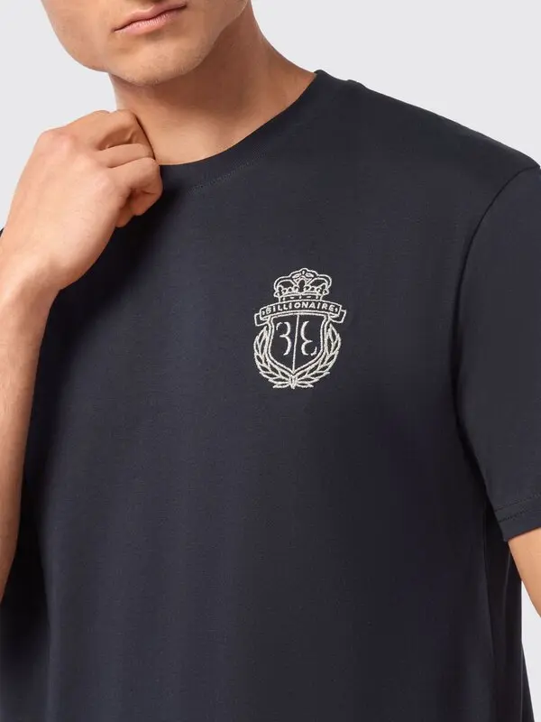 BILLIONAIRE Slim Fit Cotton T-shirt With Embroidered Crest - Blue