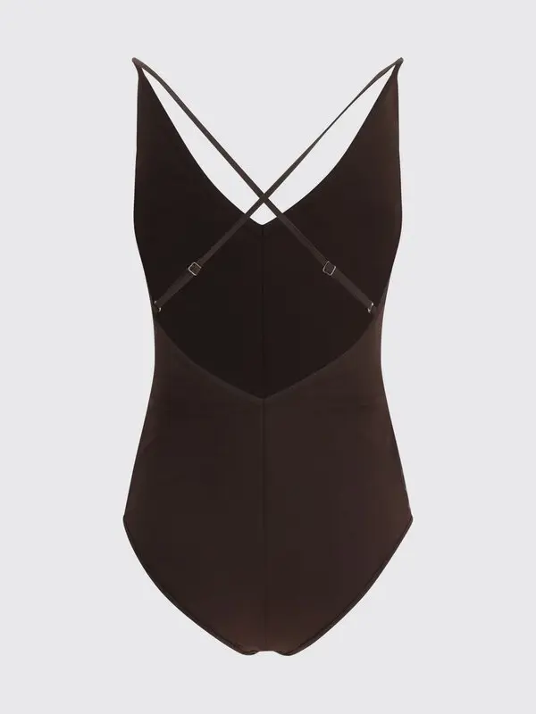 Brunello Cucinelli One-piece Swimsuit With Striped Embroidery - Cocoa