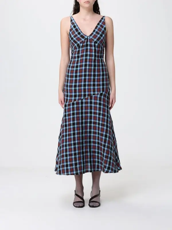 NAMACHEKO Checked Linen Midi Dress