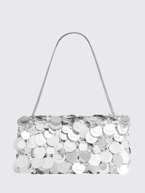 Rabanne Sparkle Baguette Shoulder Bag With Sequins And Metallic Mesh Handle - Silver