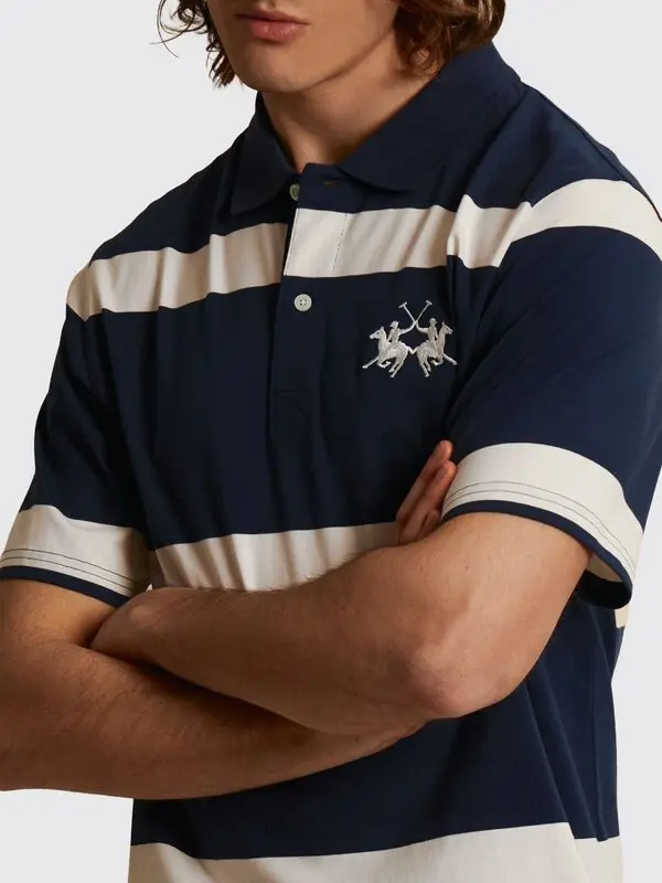 LA MARTINA Striped Cotton Polo Shirt - Navy