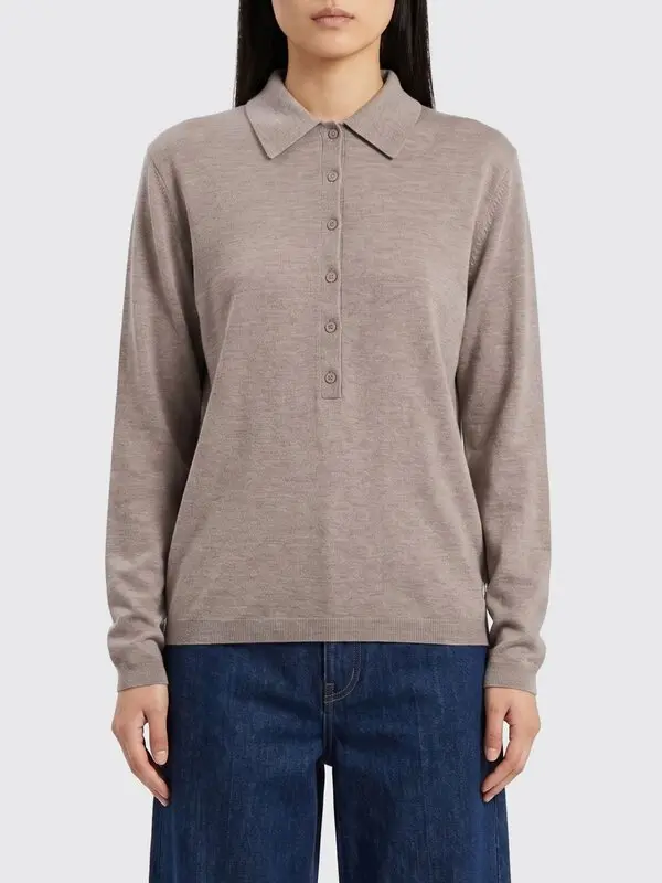 THE FRANKIE SHOP Wool Blend Knit Polo Shirt - Brown