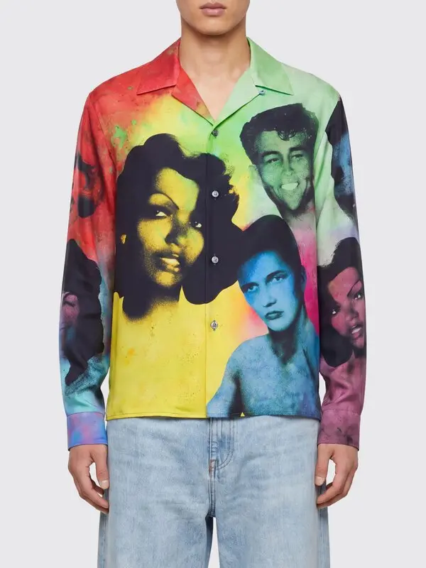 Versace Graphic Print Silk Shirt With A Cuban Collar
