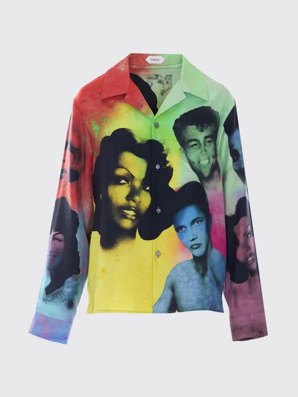 Versace Graphic Print Silk Shirt With A Cuban Collar