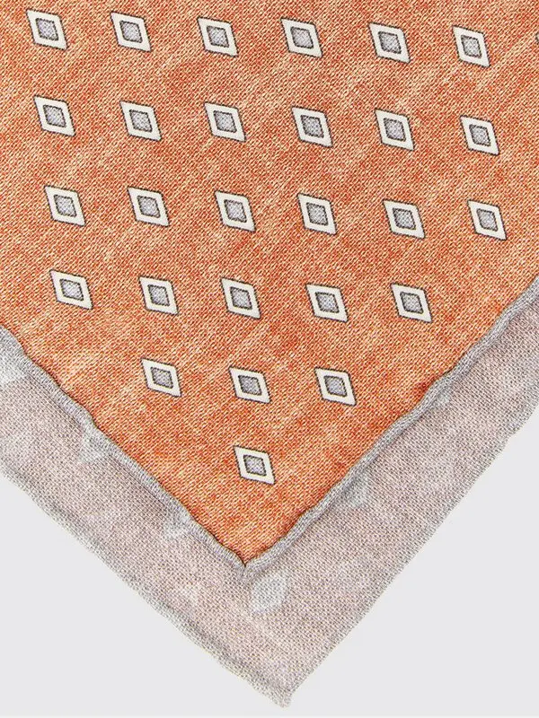 Brunello Cucinelli Silk Pocket Square With Diamond And Check Pattern - Fa01