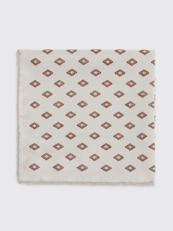 Brunello Cucinelli Silk Pocket Square With Diamond And Check Pattern - Multicolor