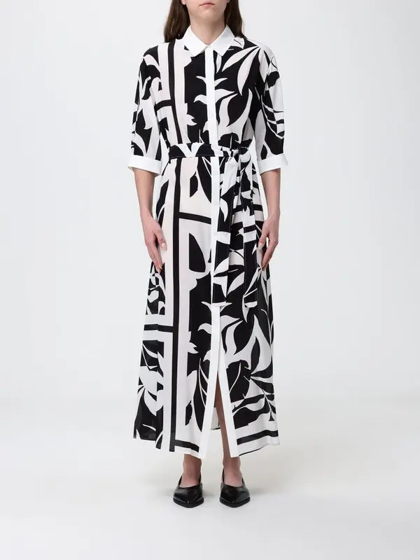 Max Mara Floral Print Silk Blend Midi Shirt Dress - Black