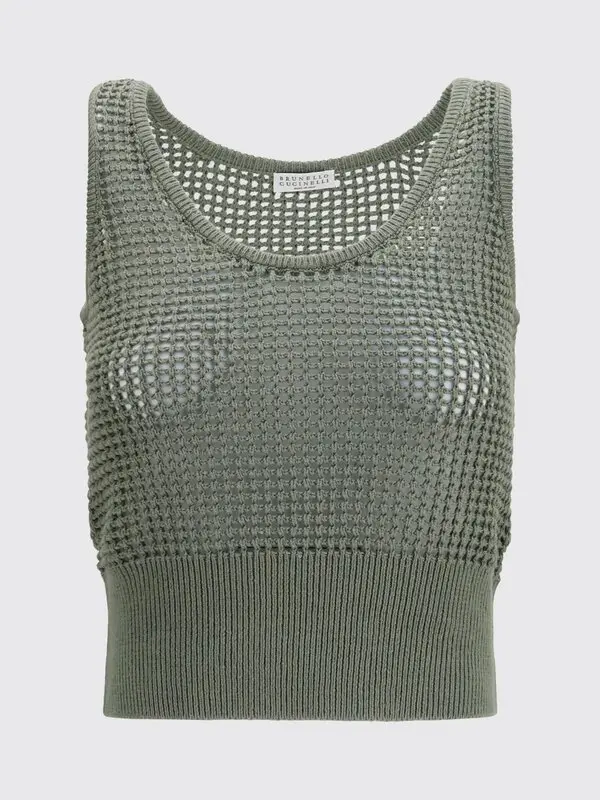 Brunello Cucinelli Sleeveless Openwork-knit Cotton Top With U-neck