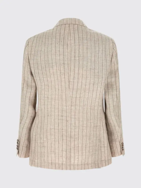 Brunello Cucinelli Striped Double-breasted Linen Blazer With Peak Lapels