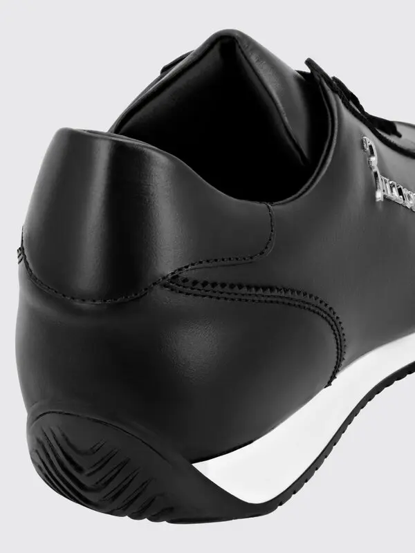 BILLIONAIRE Smooth Leather Low-top Sneakers With Metallic Logo And Padded Ankle - Black