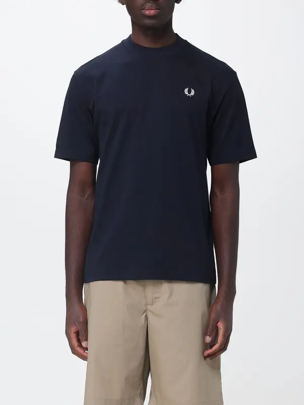Fred Perry Slim Fit Crew-neck Cotton T-shirt With Contrast Logo - Navy