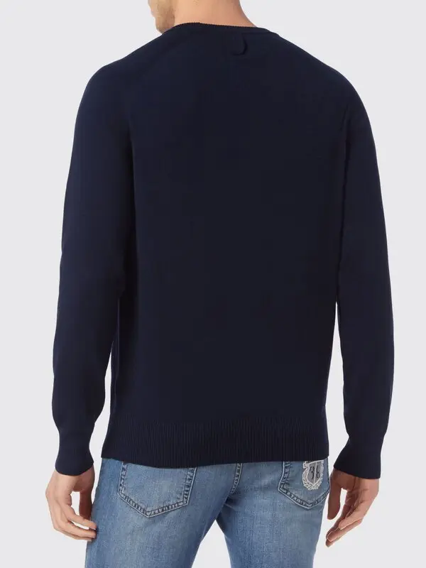 BILLIONAIRE Crewneck Cotton Sweater With Contrasting Logo - Blue