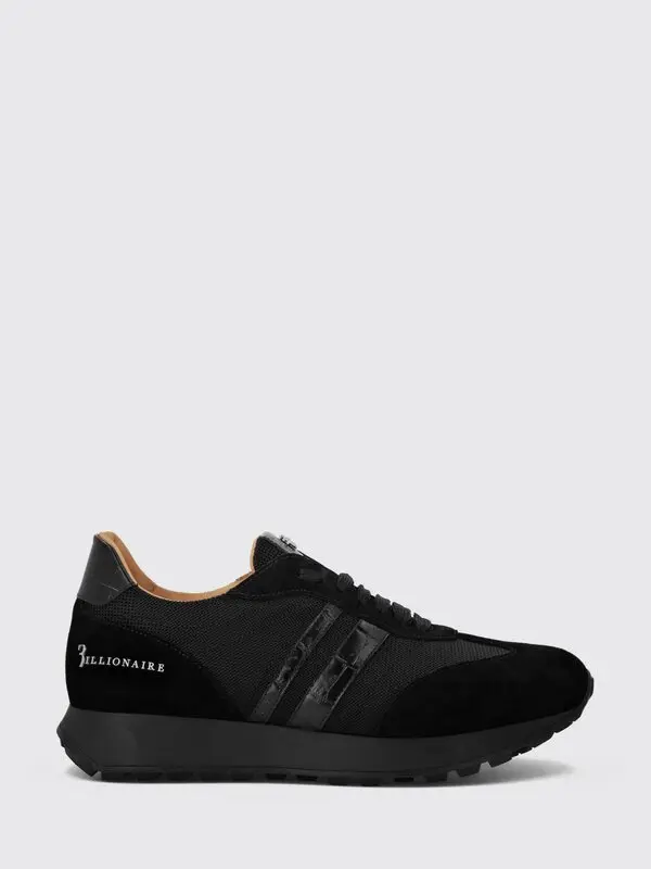 BILLIONAIRE Suede And Mesh Low-top Sneakers With Metallic Logo - Black