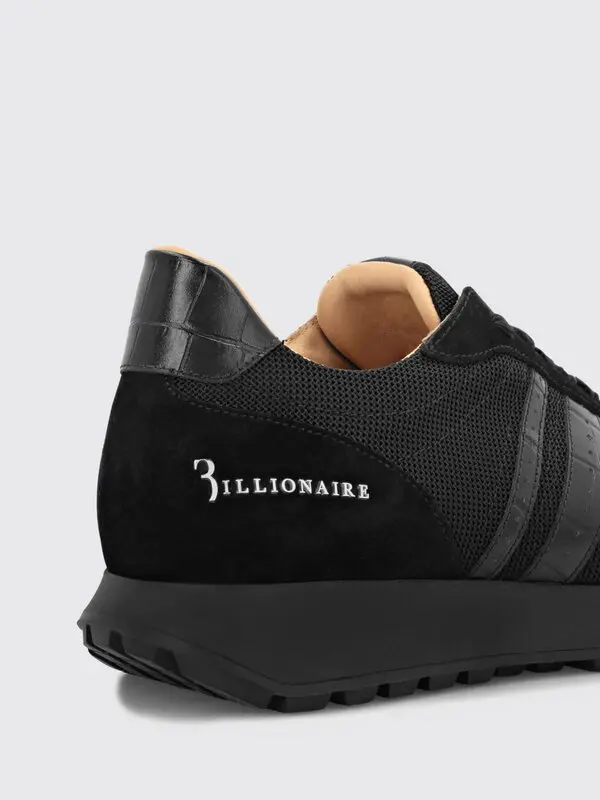 BILLIONAIRE Suede And Mesh Low-top Sneakers With Metallic Logo - Black