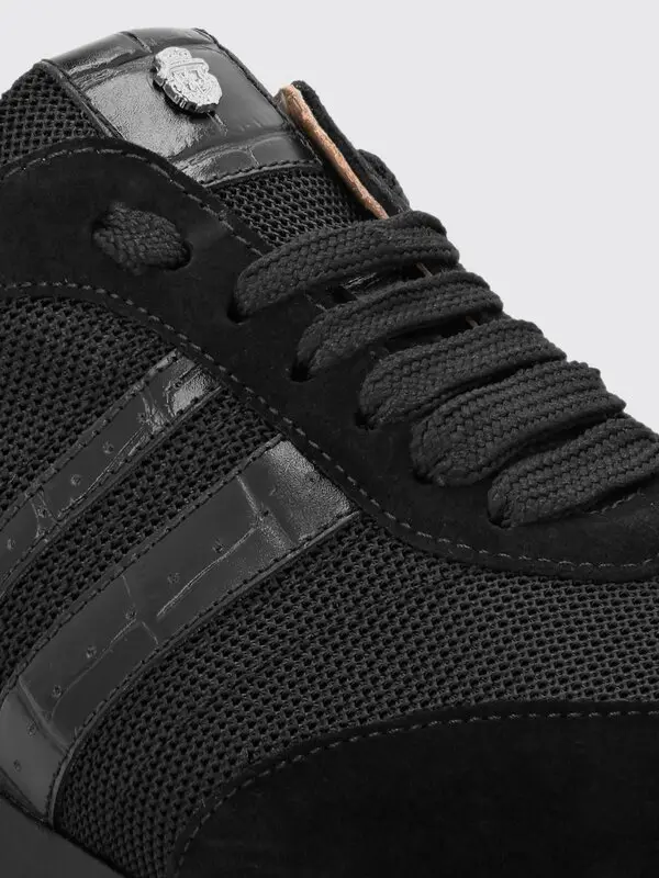 BILLIONAIRE Suede And Mesh Low-top Sneakers With Metallic Logo - Black