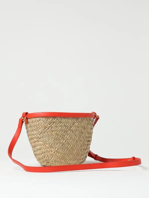 Pinko Straw Bucket Bag With Leather Trim - Red